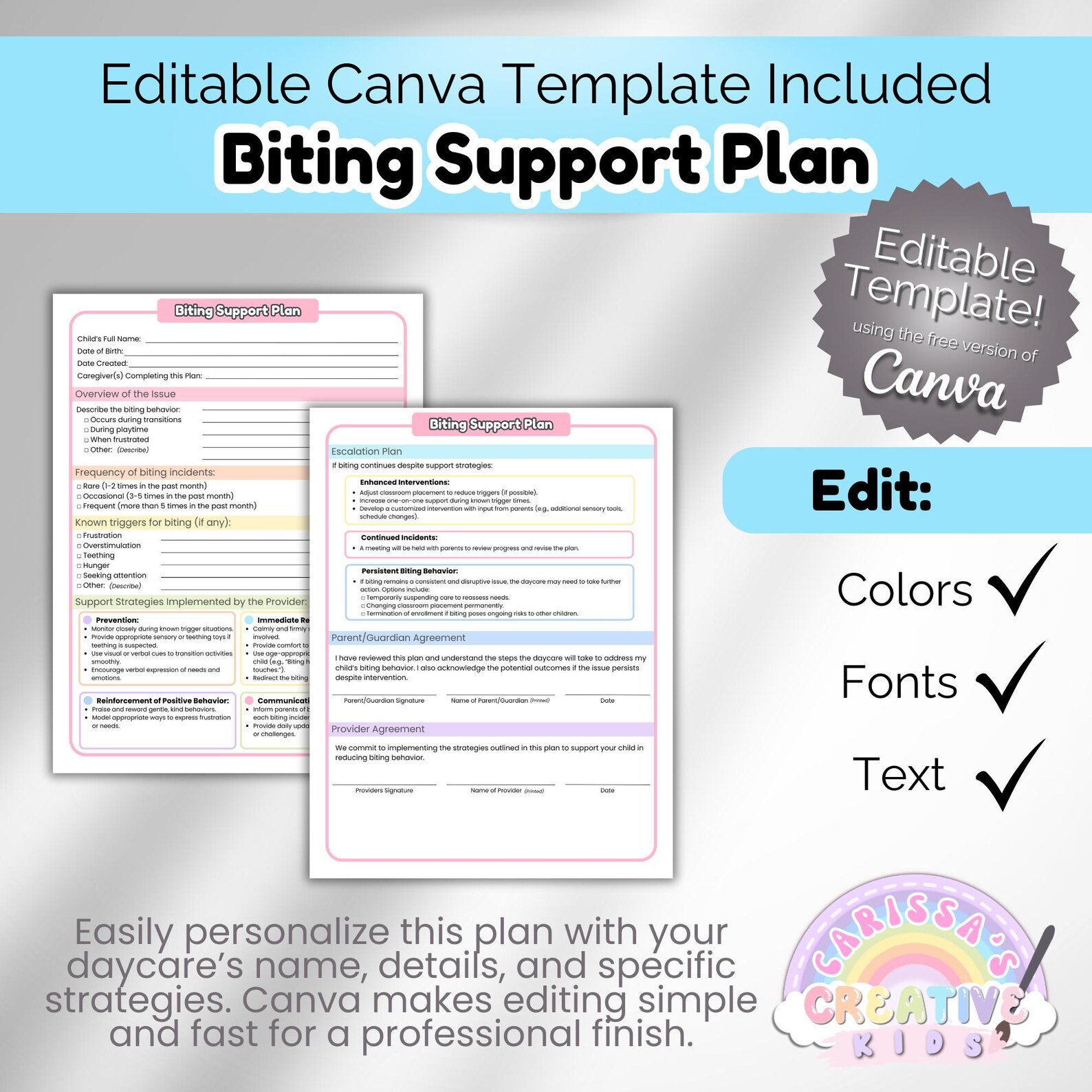 Daycare Biting Support Plan | Preschool Behavior Management | Daycare ...
