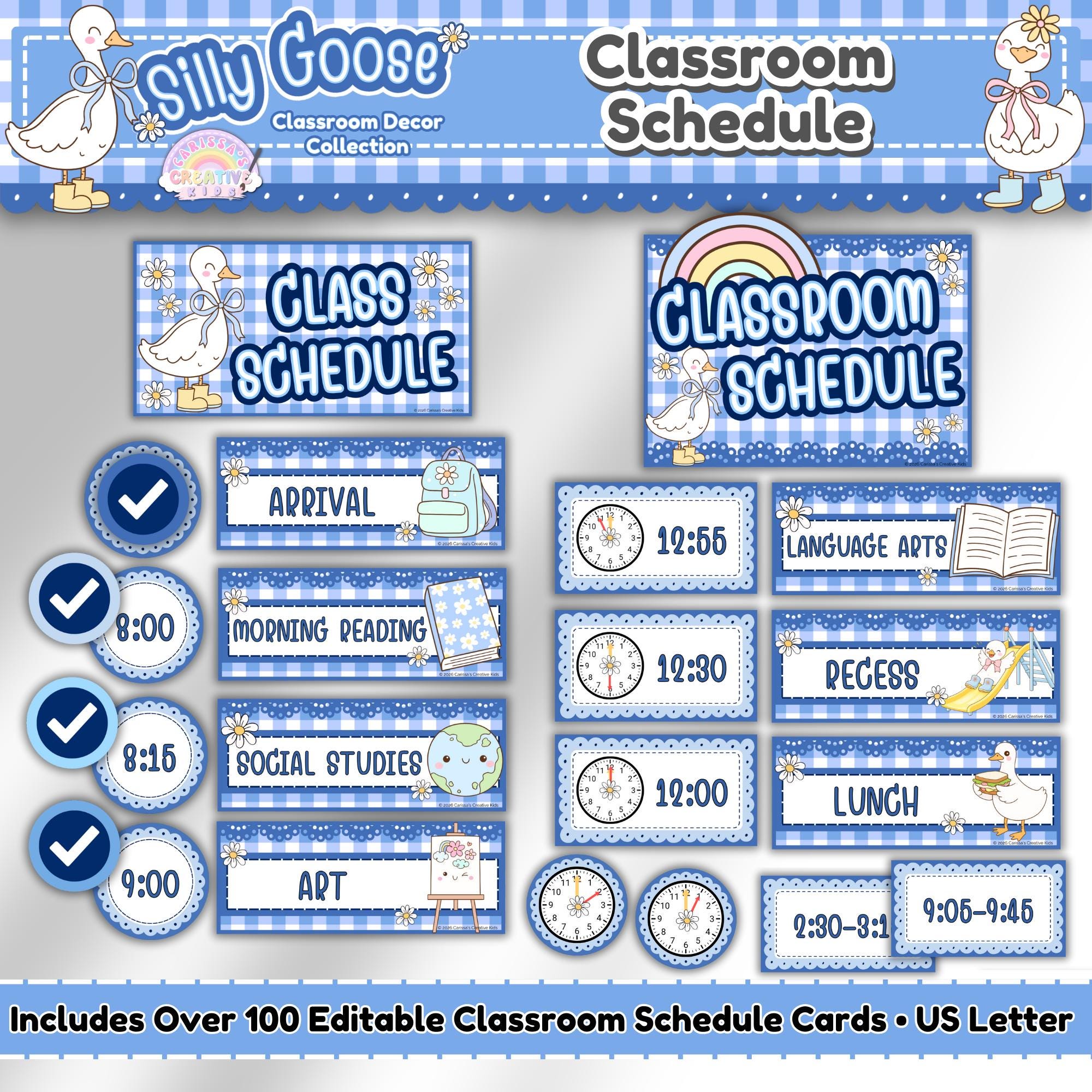 Silly Goose Visual Classroom Schedule Cards | Editable Daily Routine ...