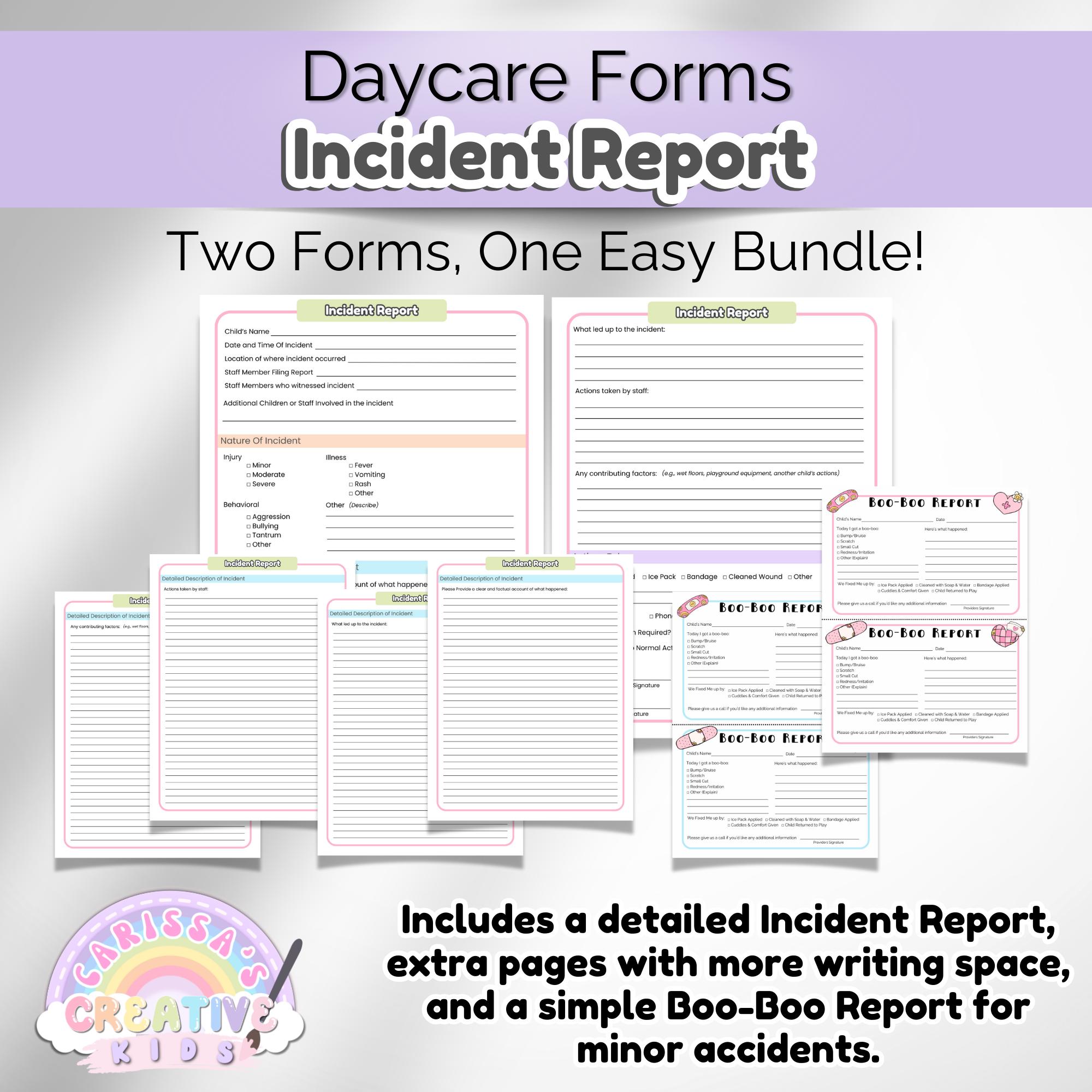 Incident Report Home Daycare Forms | Editable Template Format | Toddler ...