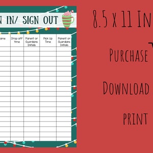 Christmas Themed Sign in and Out Sheets for Your Home Daycare, School ...