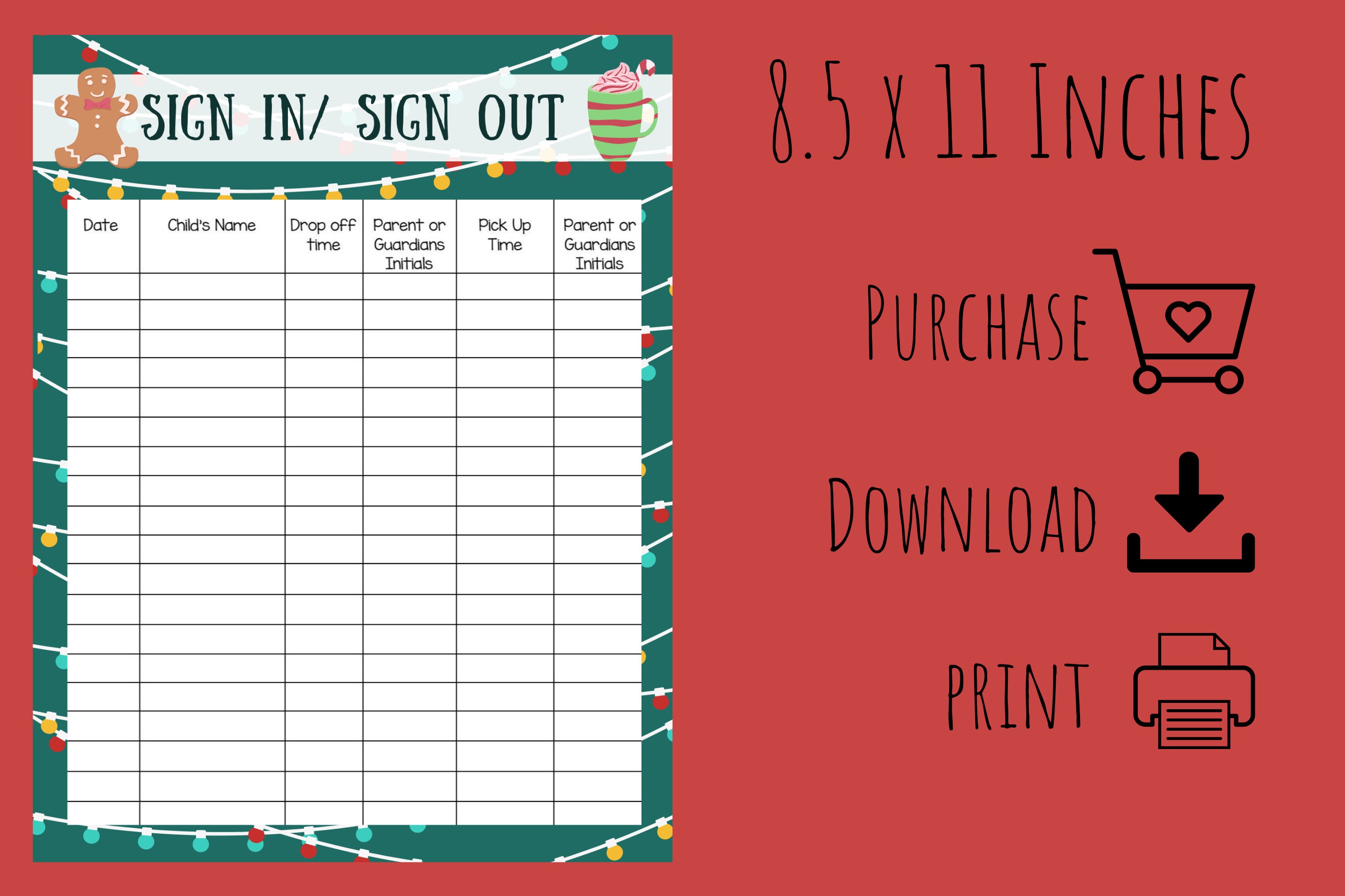 Christmas Themed Sign in and Out Sheets for Your Home Daycare, School ...
