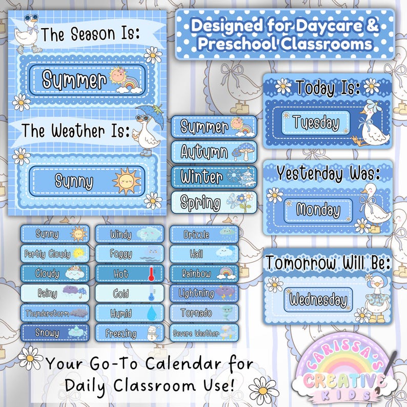 Silly Goose Classroom Decor Calendar | Editable Preschool and Daycare ...