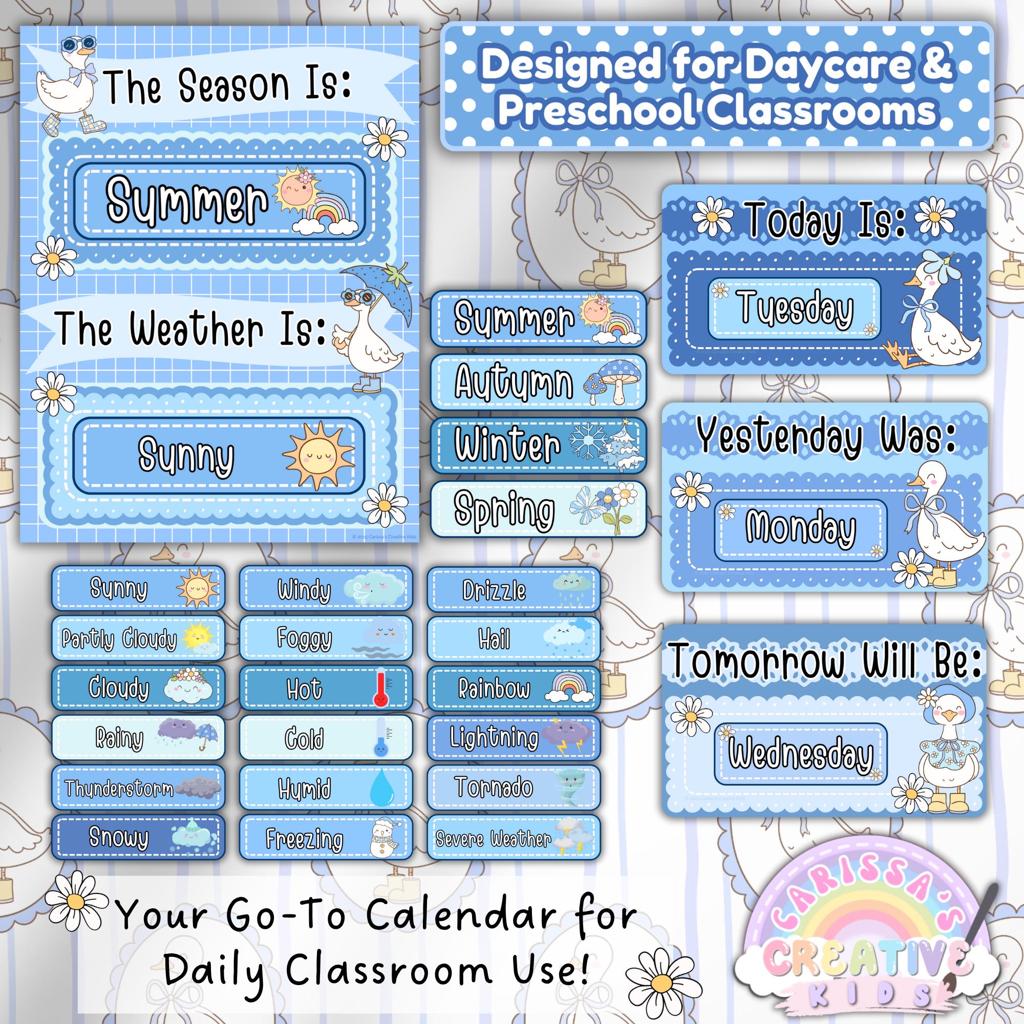 Silly Goose Classroom Decor Calendar | Editable Preschool and Daycare ...