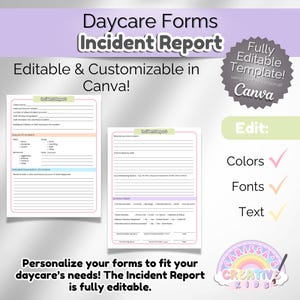 Incident Report Home Daycare Forms | Editable Template Format | Toddler ...