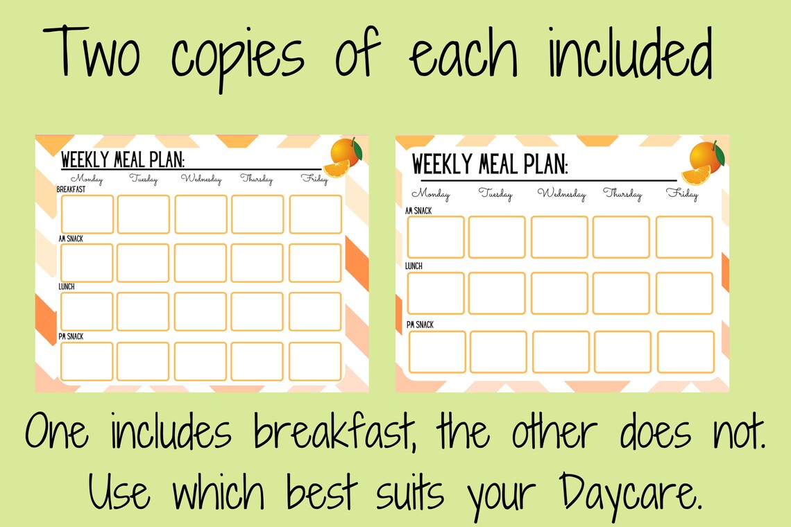 Editable Daycare Meal Planner Childcare Menu Planner Home - Etsy