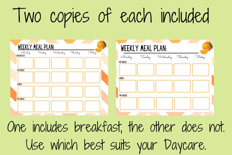 Editable Daycare Meal Planner Childcare Menu Planner Home - Etsy