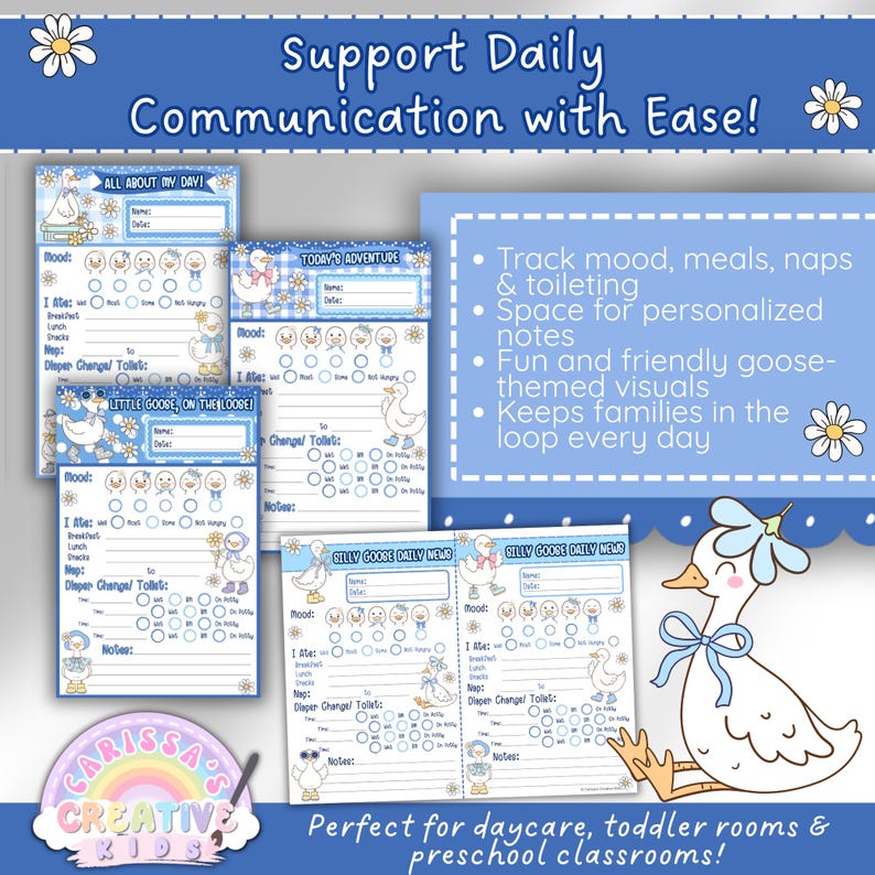 Editable Silly Goose Daycare Daily Report Sheets + Parent Notes ...