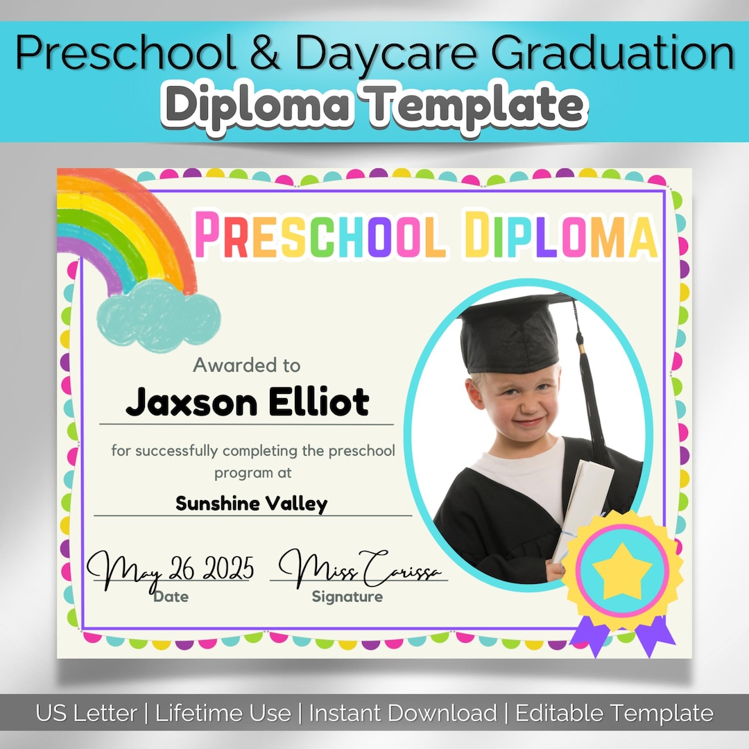 Editable Preschool Graduation Certificate | Graduation Diploma Template ...