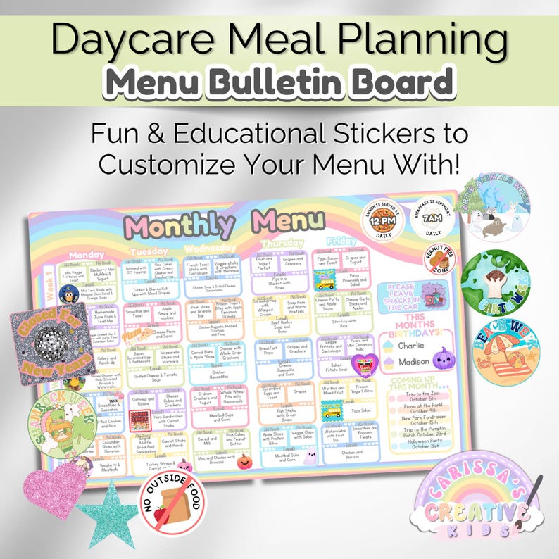 Daycare Menu Template Bulletin Board Kit | Pre K School Morning Lunch ...