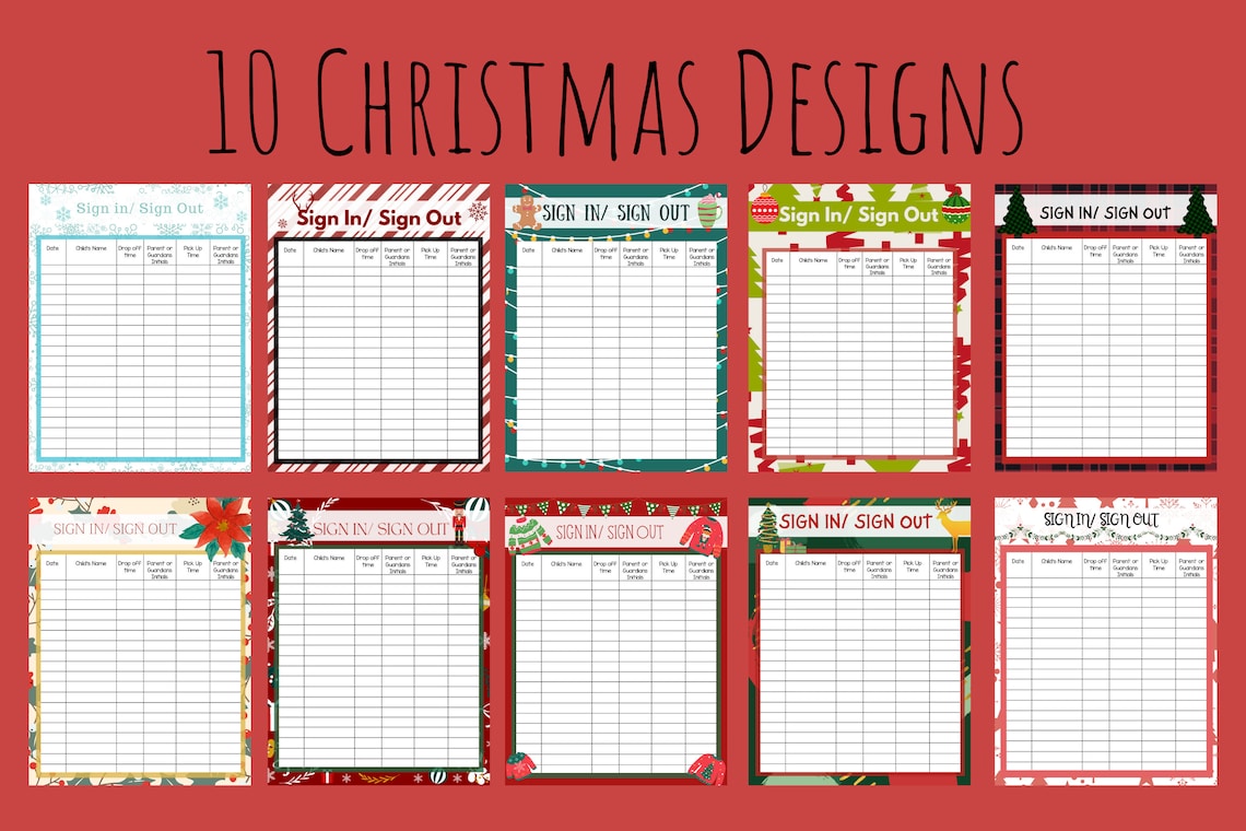 Christmas Themed Sign in and Out Sheets for Your Home Daycare, School ...