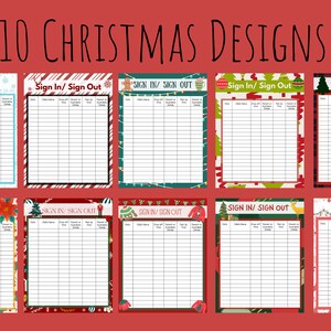 Christmas Themed Sign in and Out Sheets for Your Home Daycare, School ...