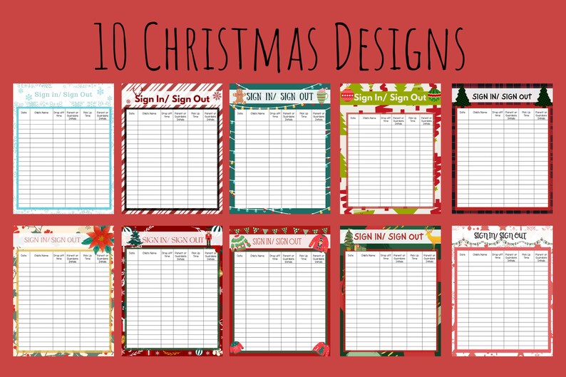 Christmas Themed Sign in and Out Sheets for Your Home Daycare, School ...