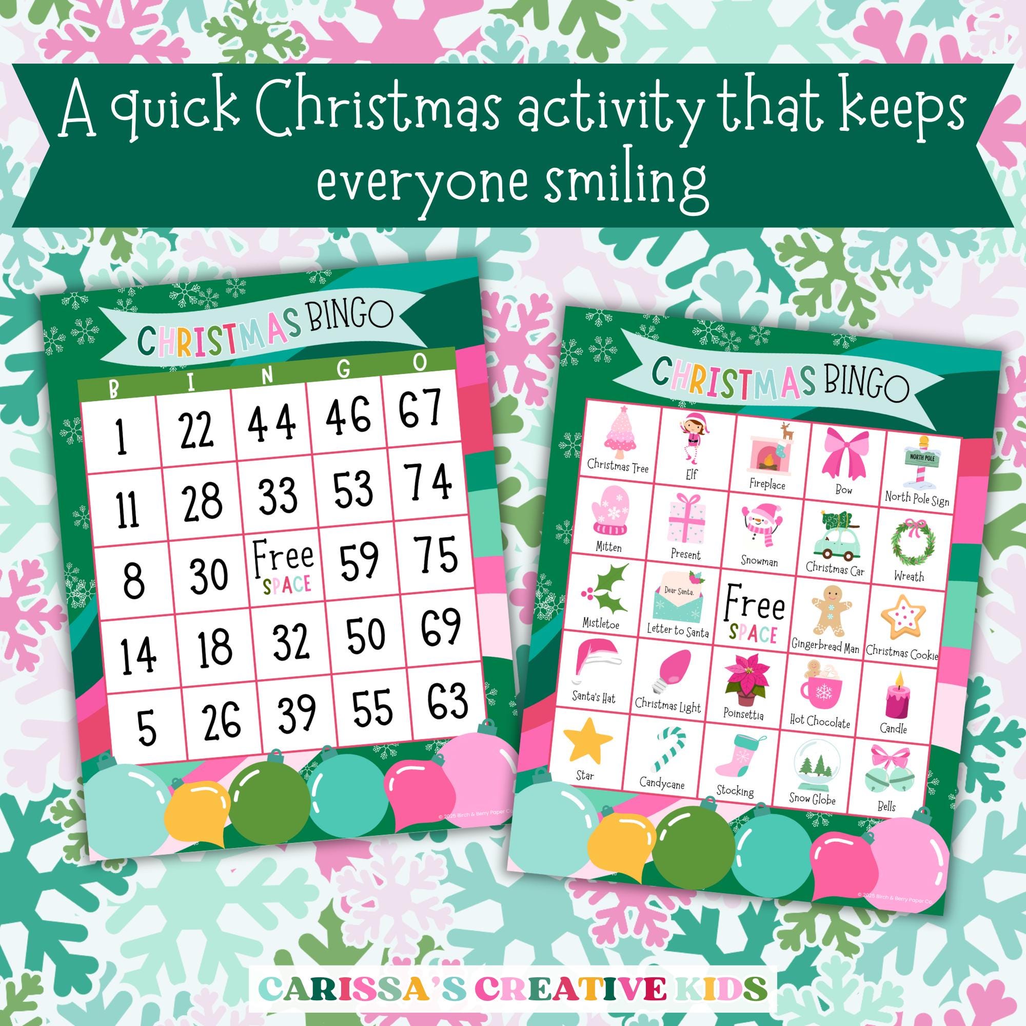 Printable Christmas Bingo | Family Holiday Party Game | 50 Picture & 50 ...