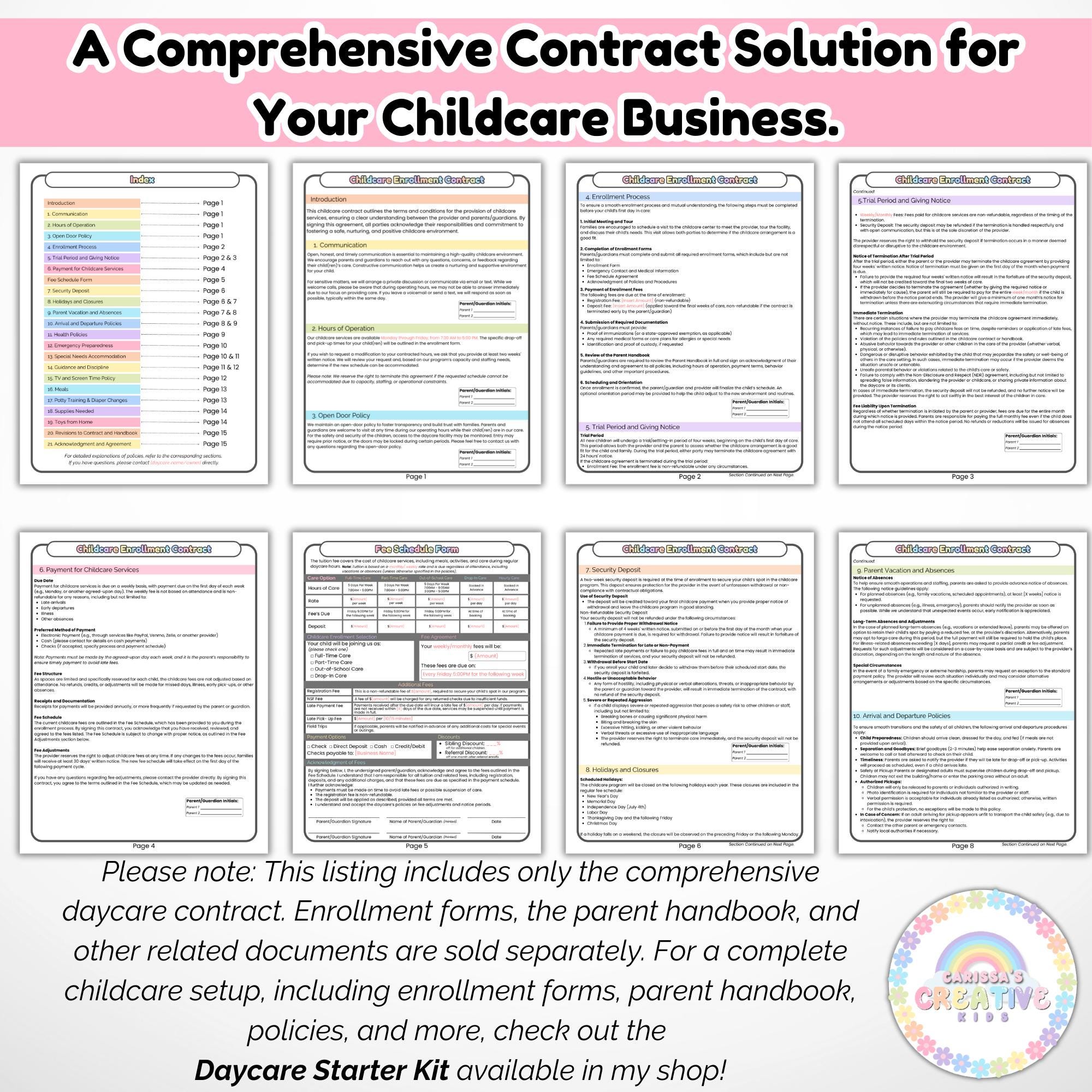 Daycare Forms | Daycare Contract for Childcare Centers and in Home ...