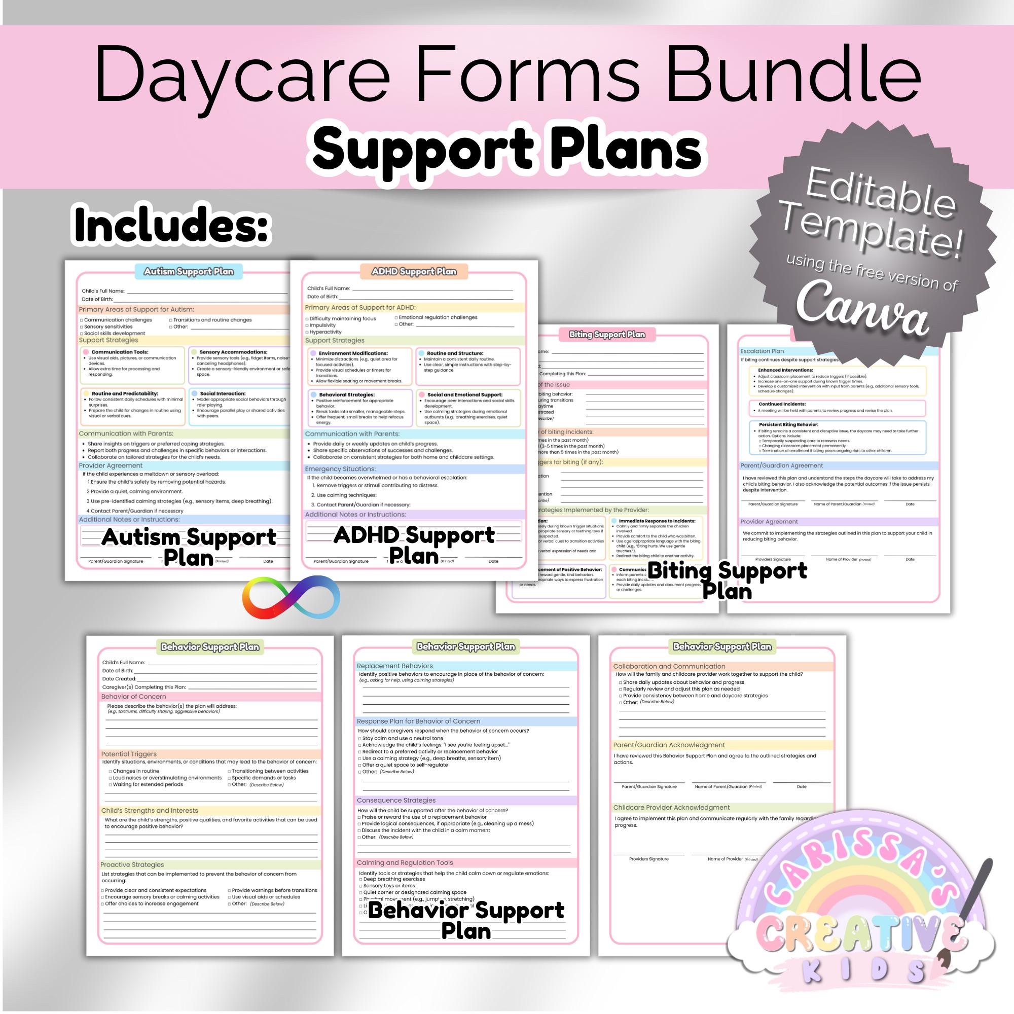 Daycare Forms Bundle- Support Plans | Biting Support Plan | ADHD ...
