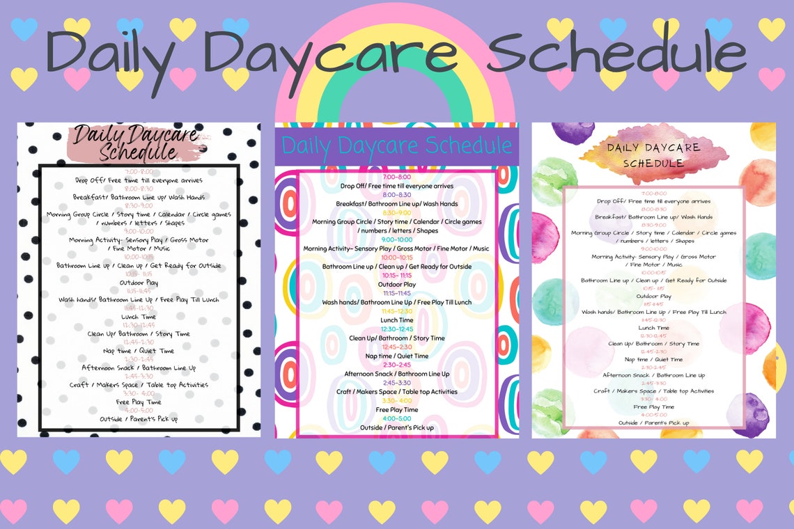 Daily Daycare Schedules PDF Printable as Well as PDF Fill - Etsy