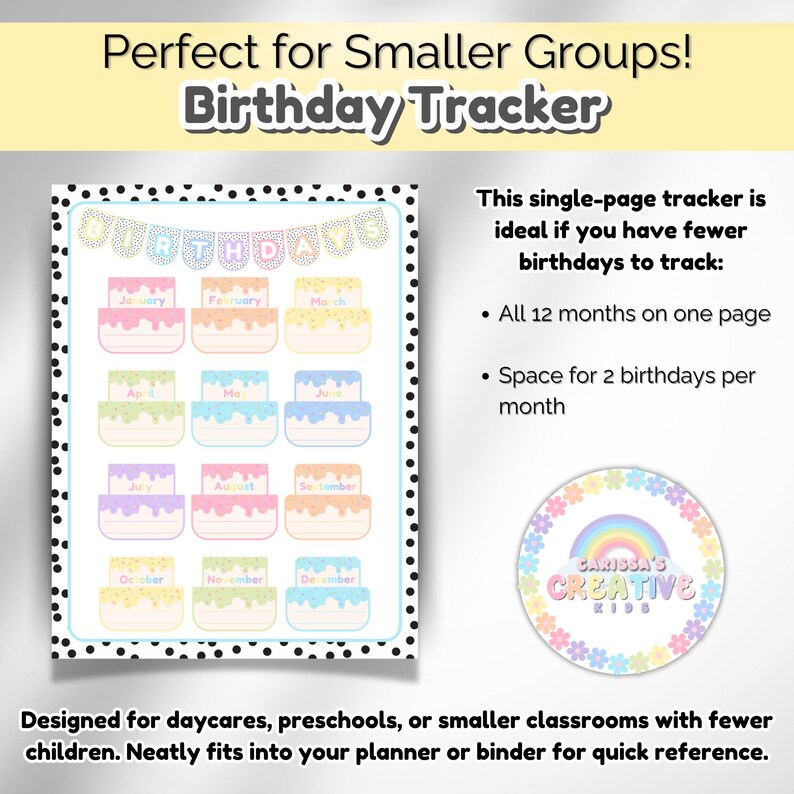 Birthday Tracker - Printable Daycare Binder Page - Daycare Teacher ...