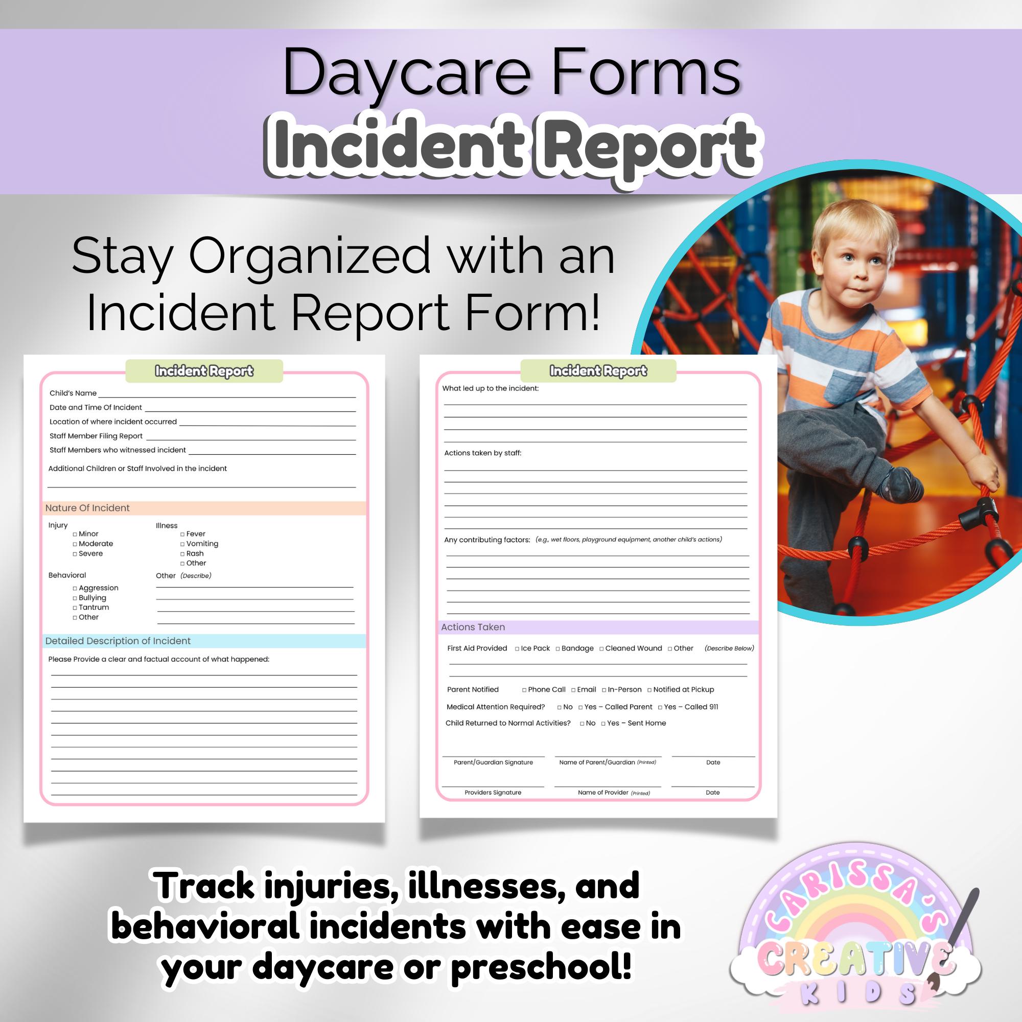 Incident Report Home Daycare Forms | Editable Template Format | Toddler ...