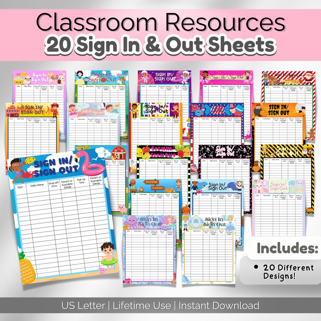 20 Printable Daycare Sign in Sheets | Daycare Sign in Forms | Preschool ...