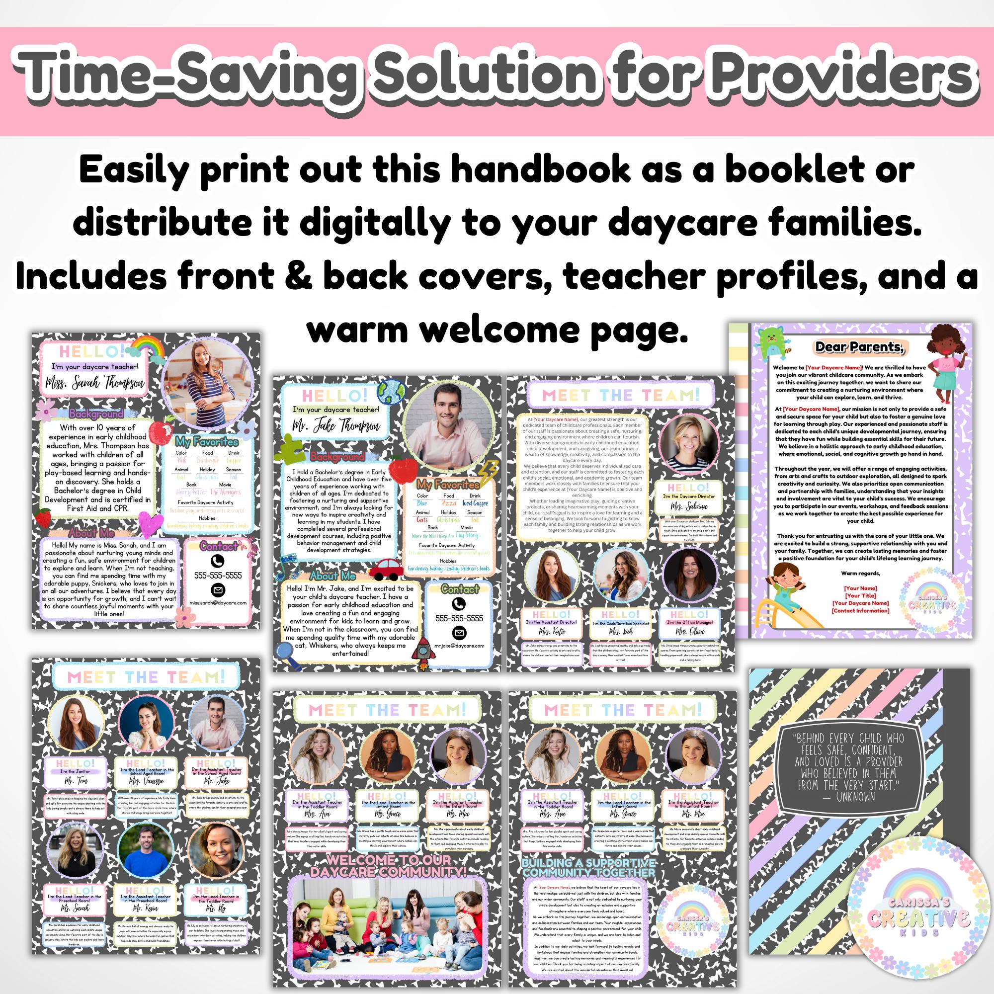 Daycare Forms- Editable Parent Handbook Template | Childcare Policies ...