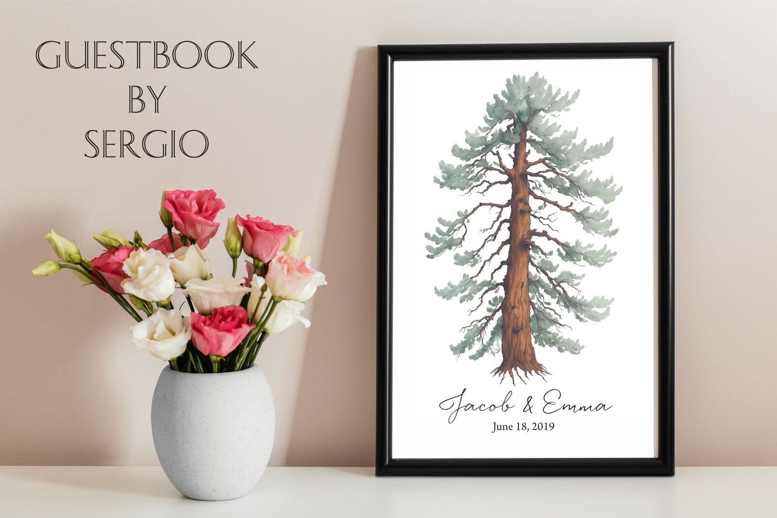 Signature Tree Watercolor Pine Tree Alternative Wedding Guest Book ...