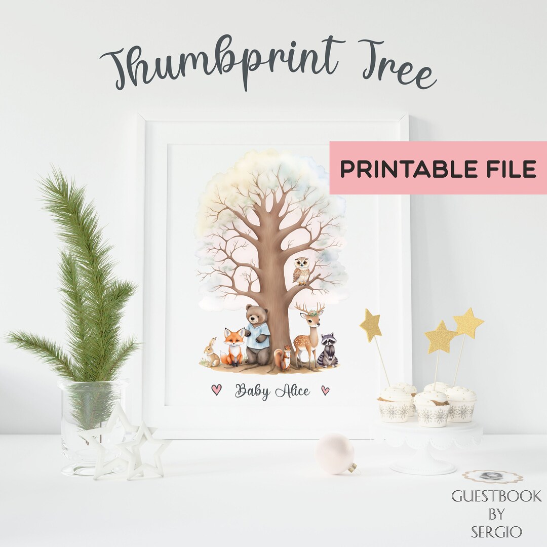 Fingerprint Tree Guestbook Alternative, Woodland Fingerprint Tree ...