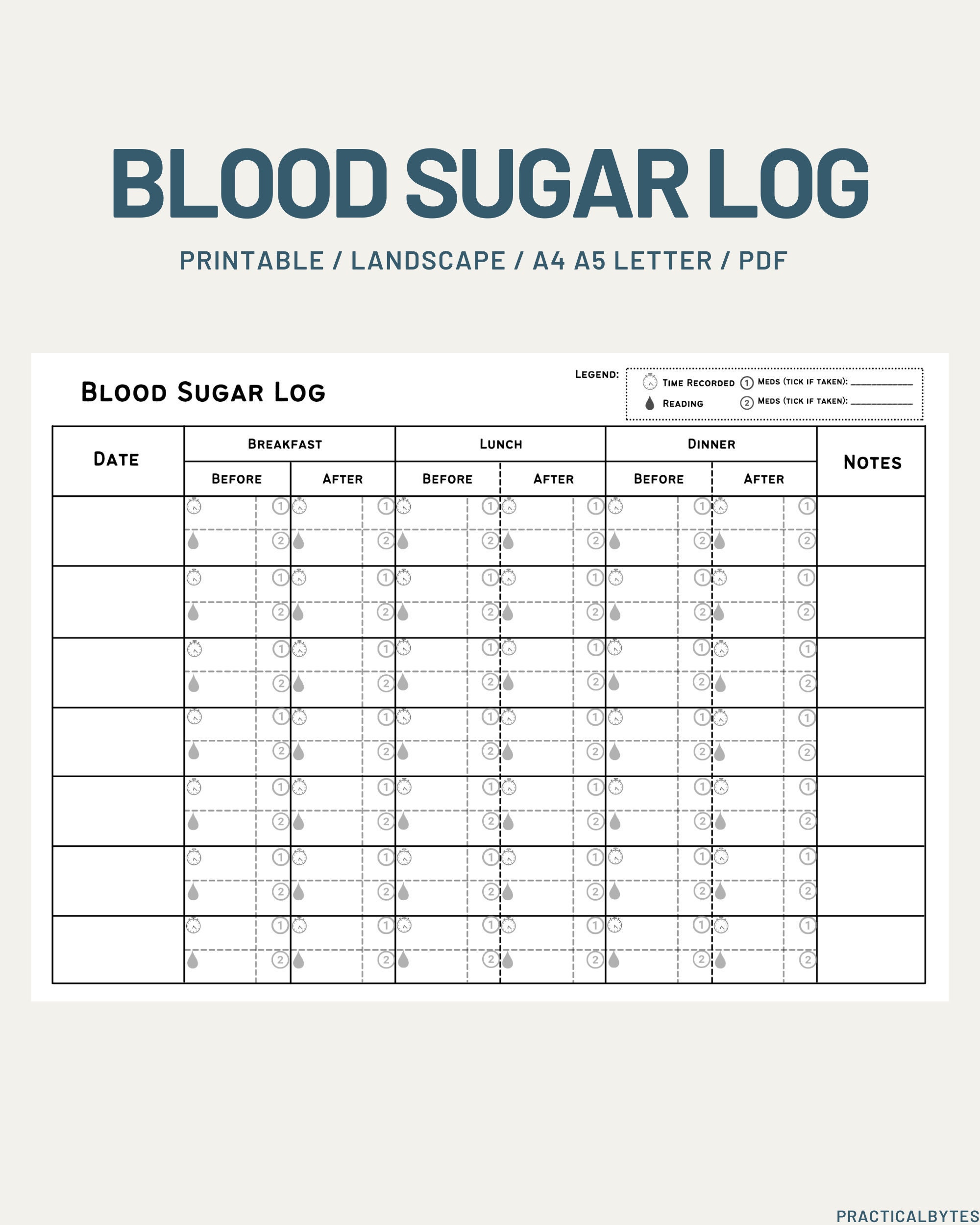 Printable Landscape Blood Sugar Tracker Blood Sugar Log | Etsy