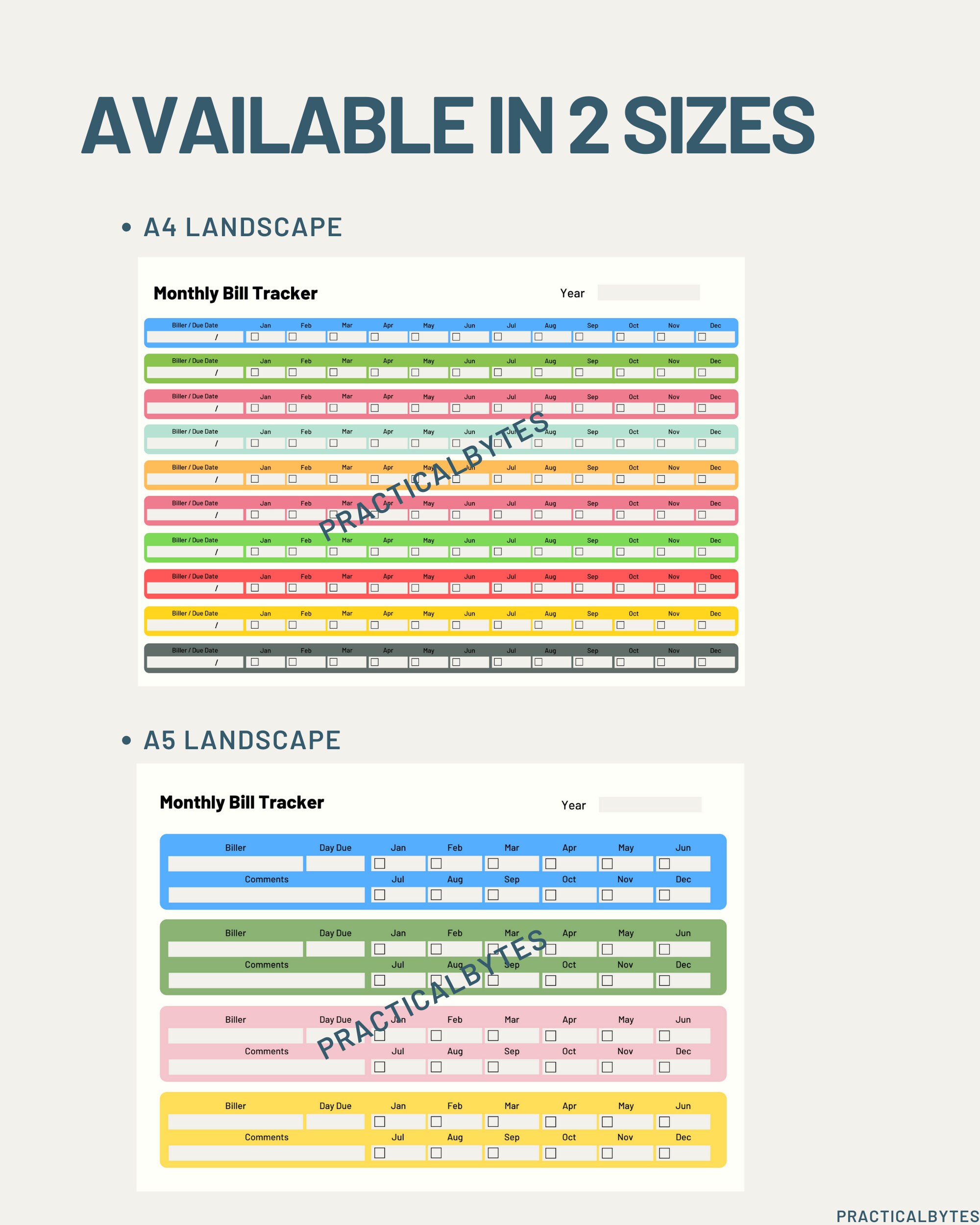 Printable Landscape Monthly Bill Tracker | Bill Pay Checklist | Bill ...