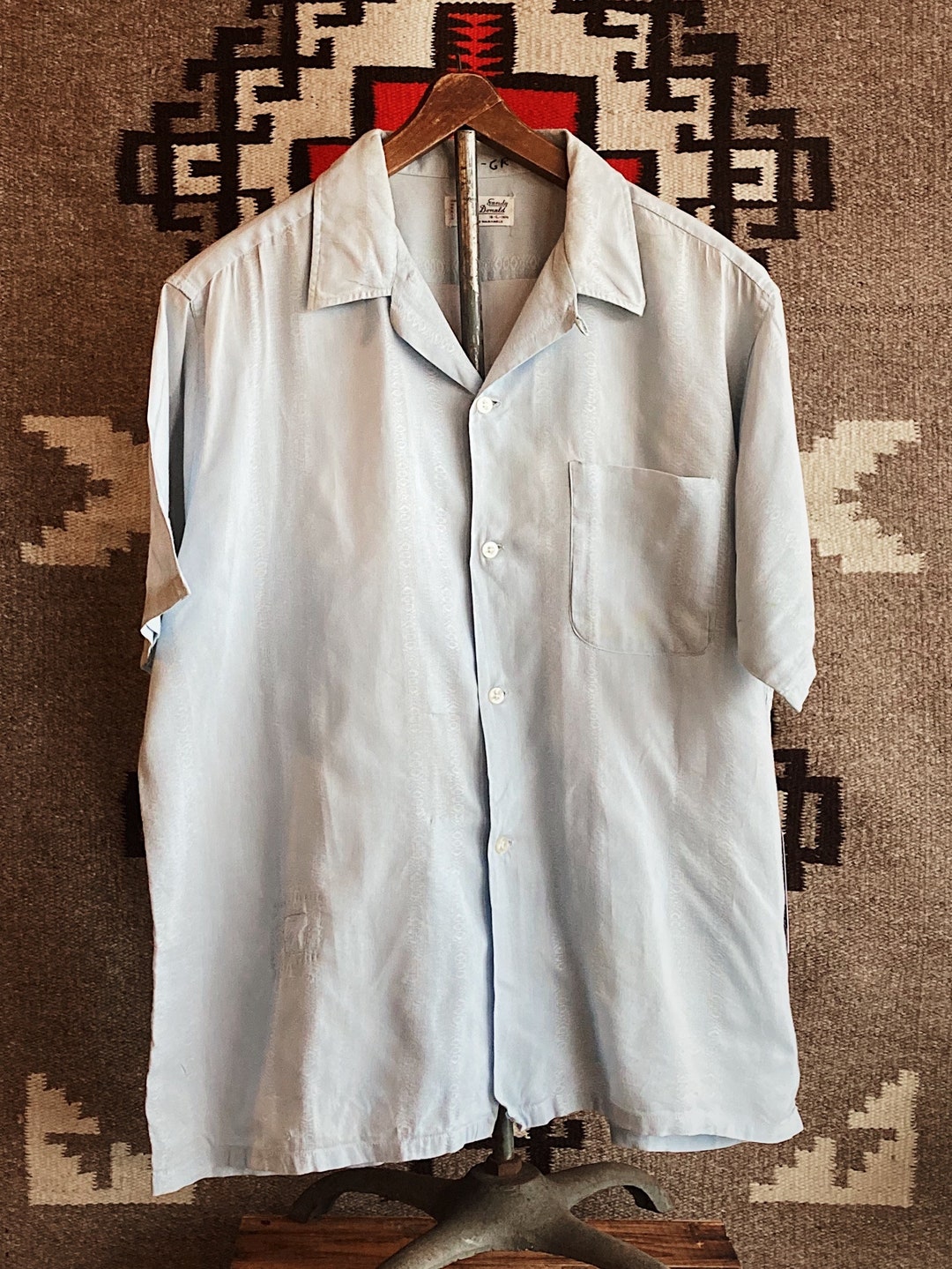 1960s Sandy Macdonald Loop Collar Blue Button up Shirt - Etsy