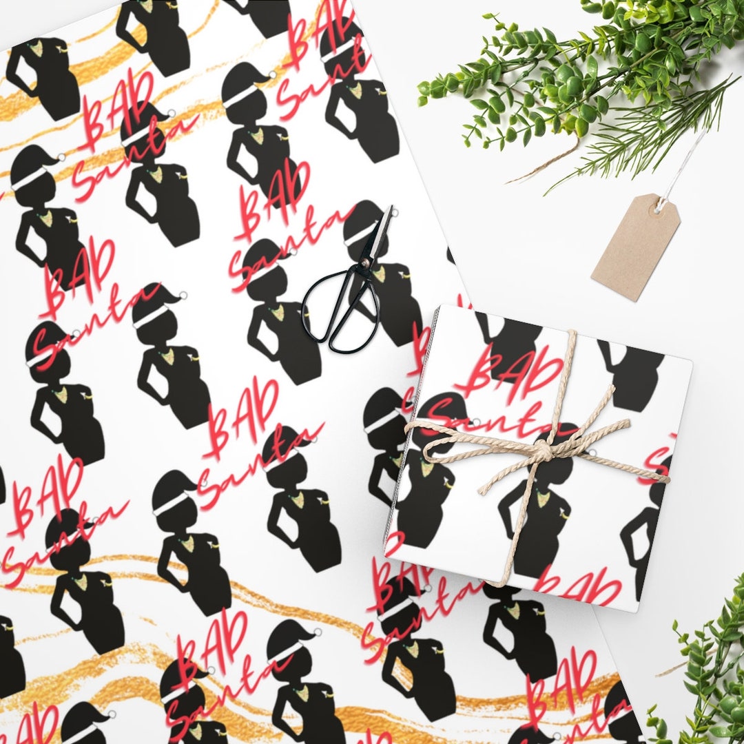 BAD Santa Wrapping Paper - Black American Diamond Gift Wrap - Christmas ...