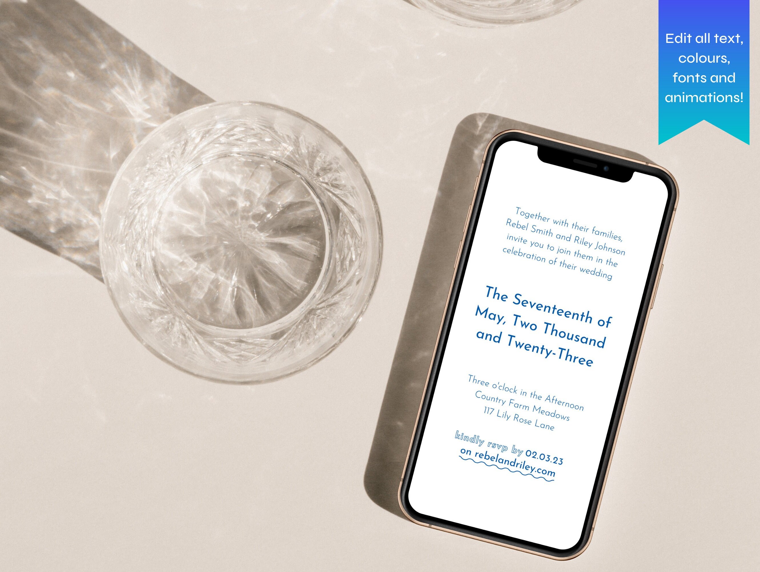 Modern Electronic Invitation Template Blue Digital Wedding - Etsy