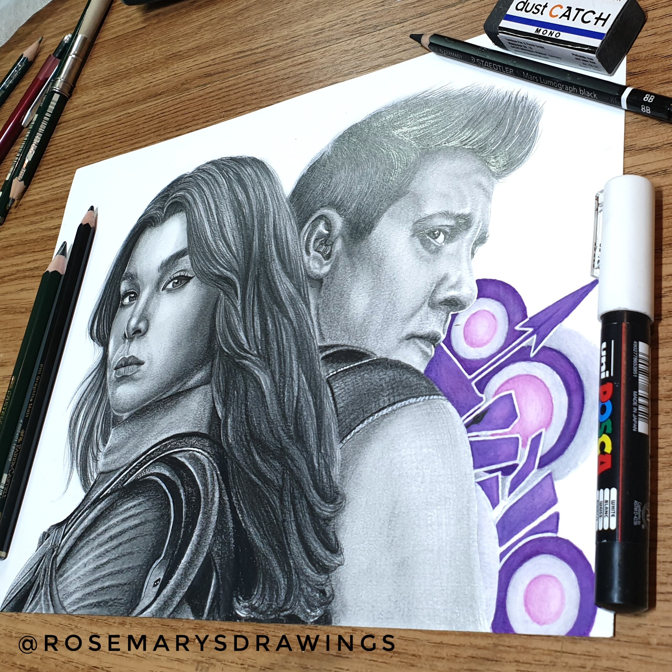 Hawkeye Fan Art Drawing - Kate Bishop and Clint Barton - Graphite and ...