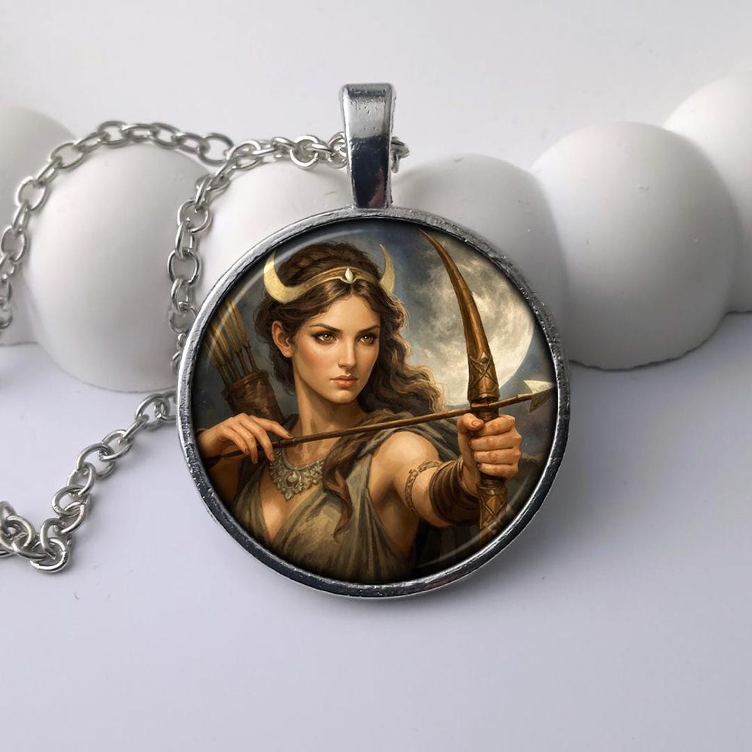 Goddess Artemis Necklace – Moon & Bow Greek Mythology Pendant, Huntress ...