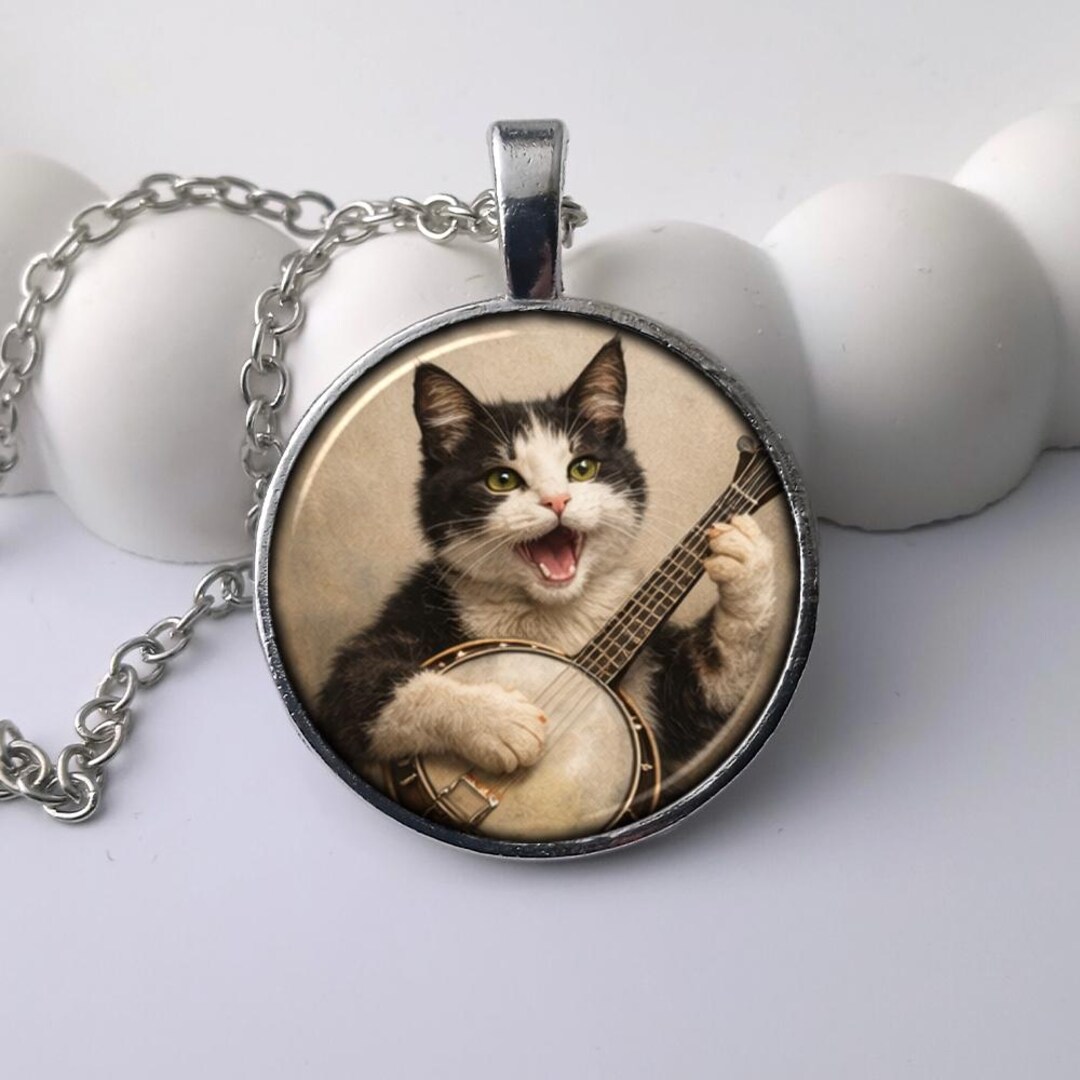 Banjo Cat Pendant Necklace – Funny Music Lover Art Jewelry - Etsy