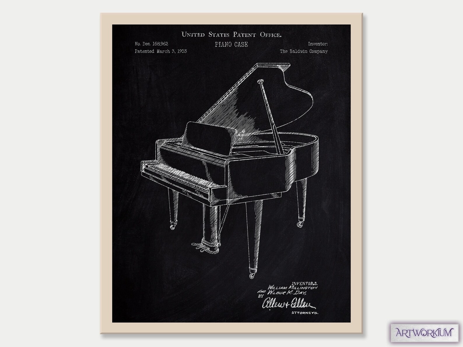 Piano Patent Art Prints (set of 6) - Chalkboard Style (instant Download ...
