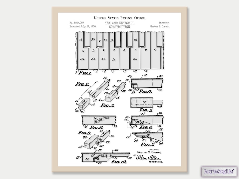 Piano Patent Art Prints (set of 6) - Musician Gift (instant Download ...