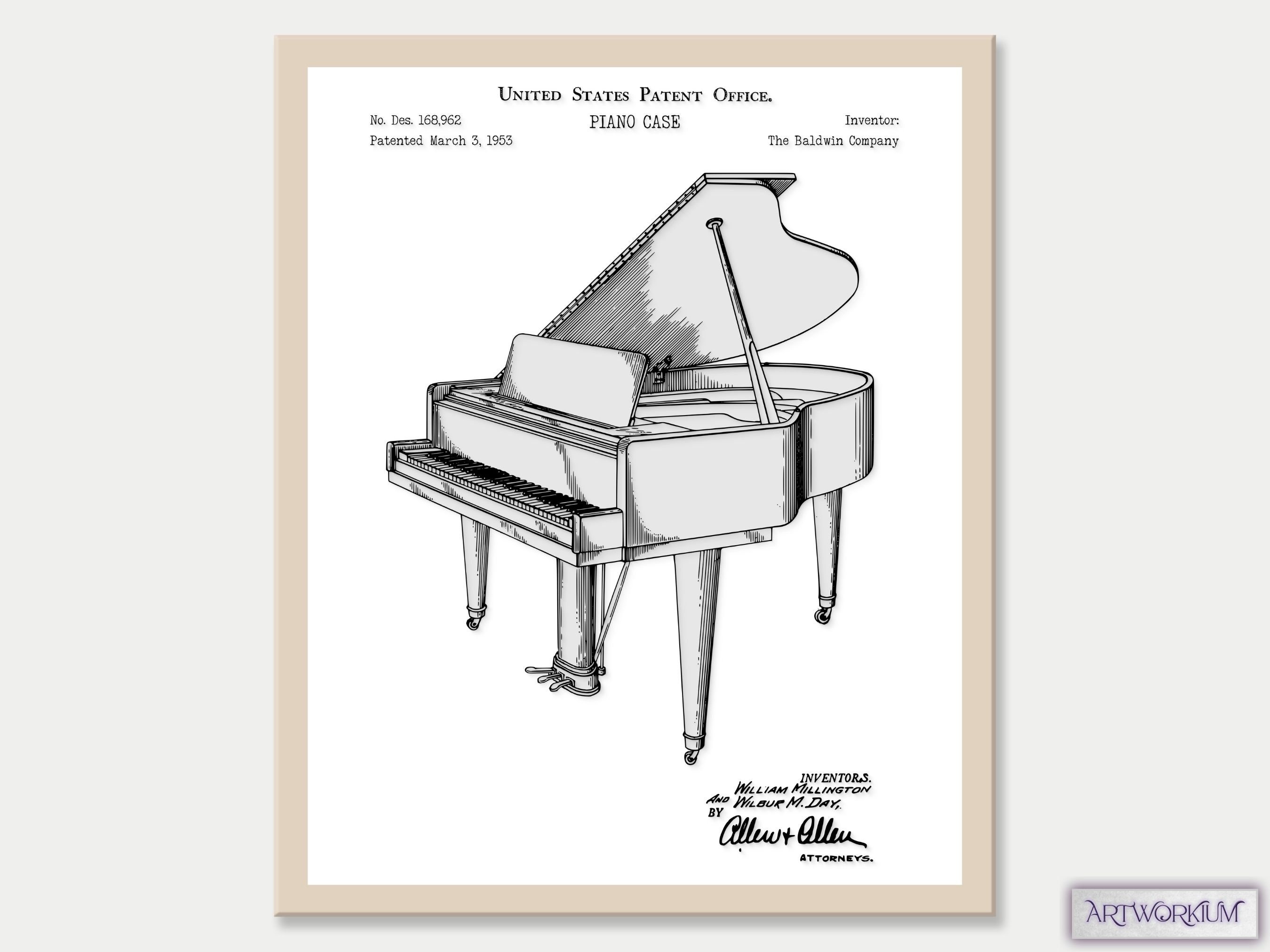 Set of 6 Piano Patent Prints white Version Orchestra Grand Piano ...