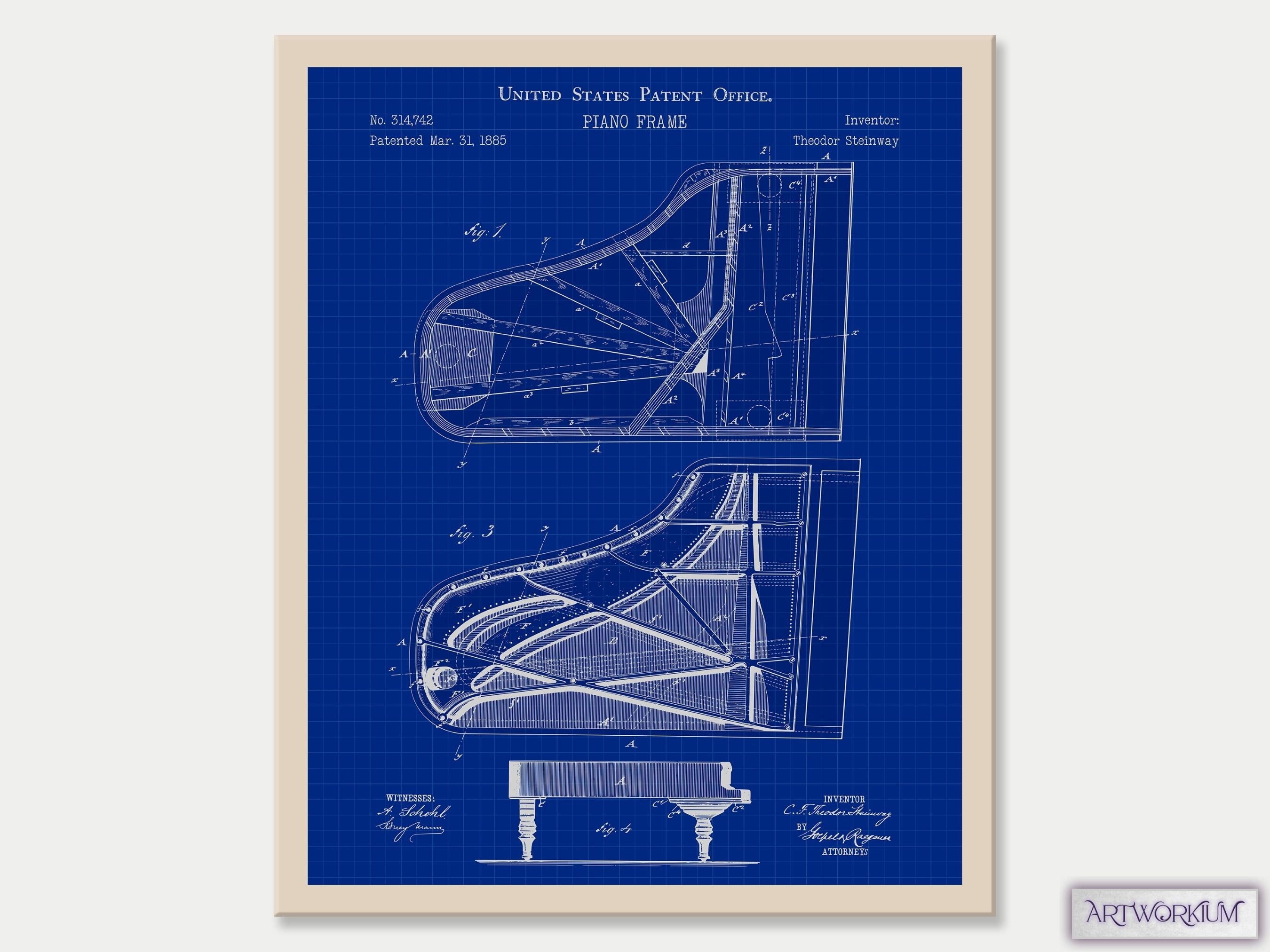 Set of 6 Piano Patent Prints blueprint Orchestra Grand Piano Musician ...