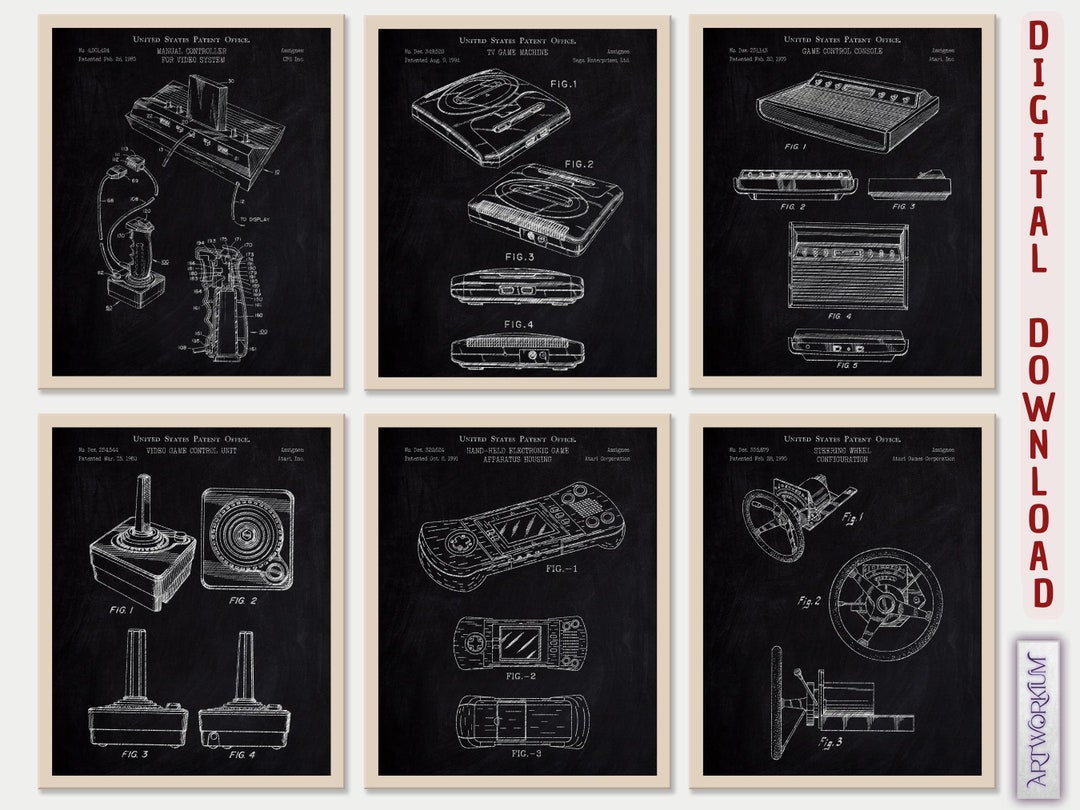 Retro Game Console Patent Art Prints: Chalkboard Gamer Decor [volume 4 ...