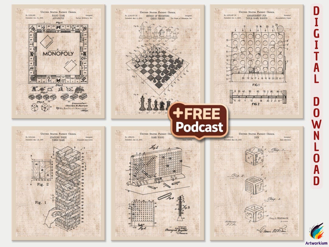Game Patent Prints Set + PODCAST: Vintage Board Games Art [volume 2 ...