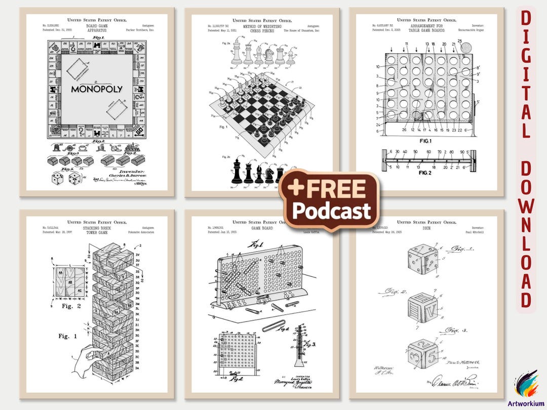Game Patent Prints Set + PODCAST: Vintage Board Games Art [volume 2 ...