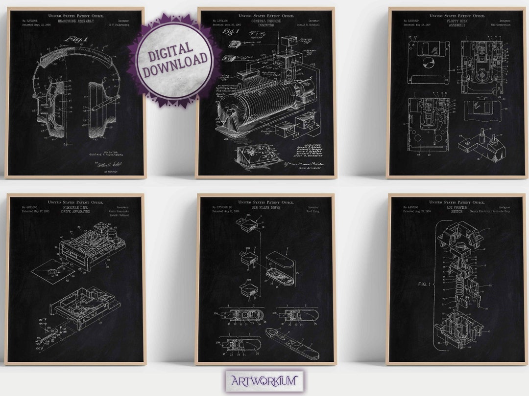 Set of 6 Computers & Electronics Patent Prints [vol. 3 - Black ...