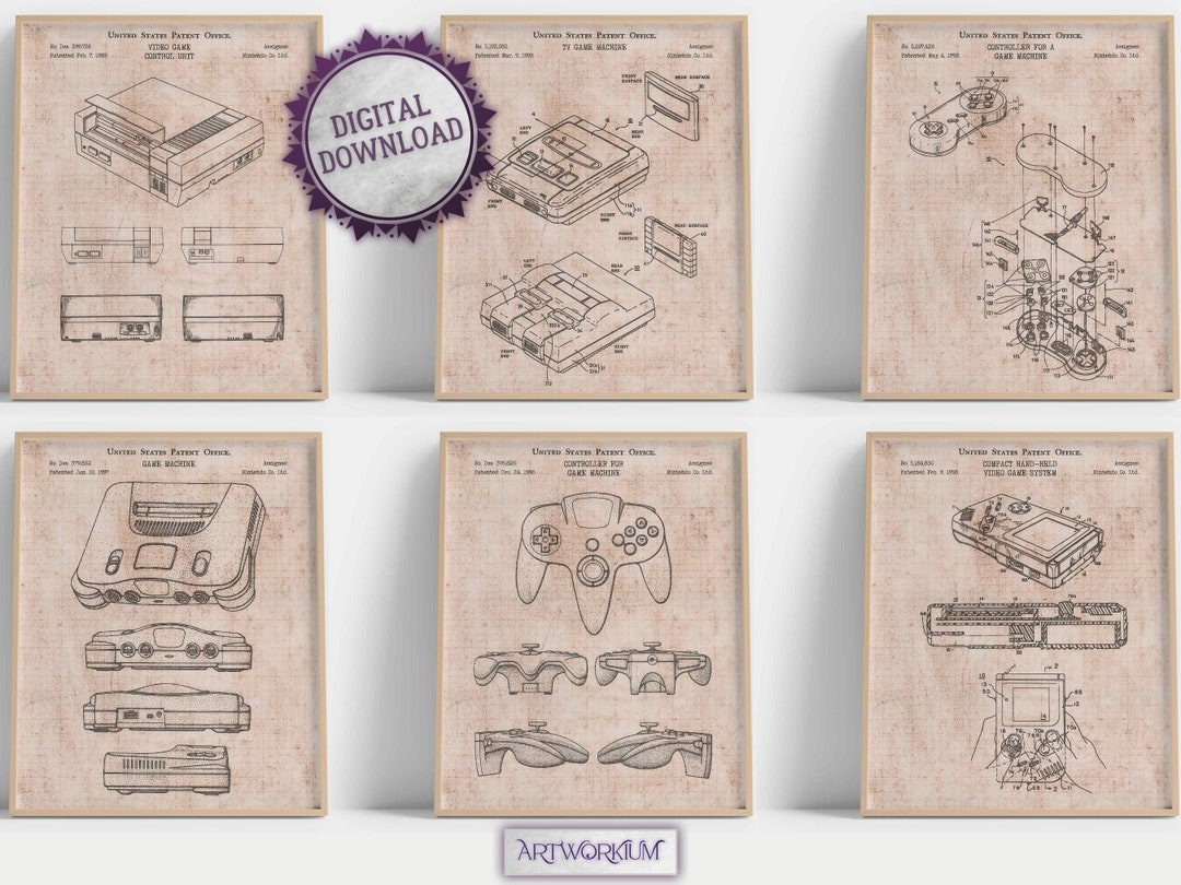 Retro Game Console Patent Prints: Gamer Room Wall Art [volume 1 - Old ...