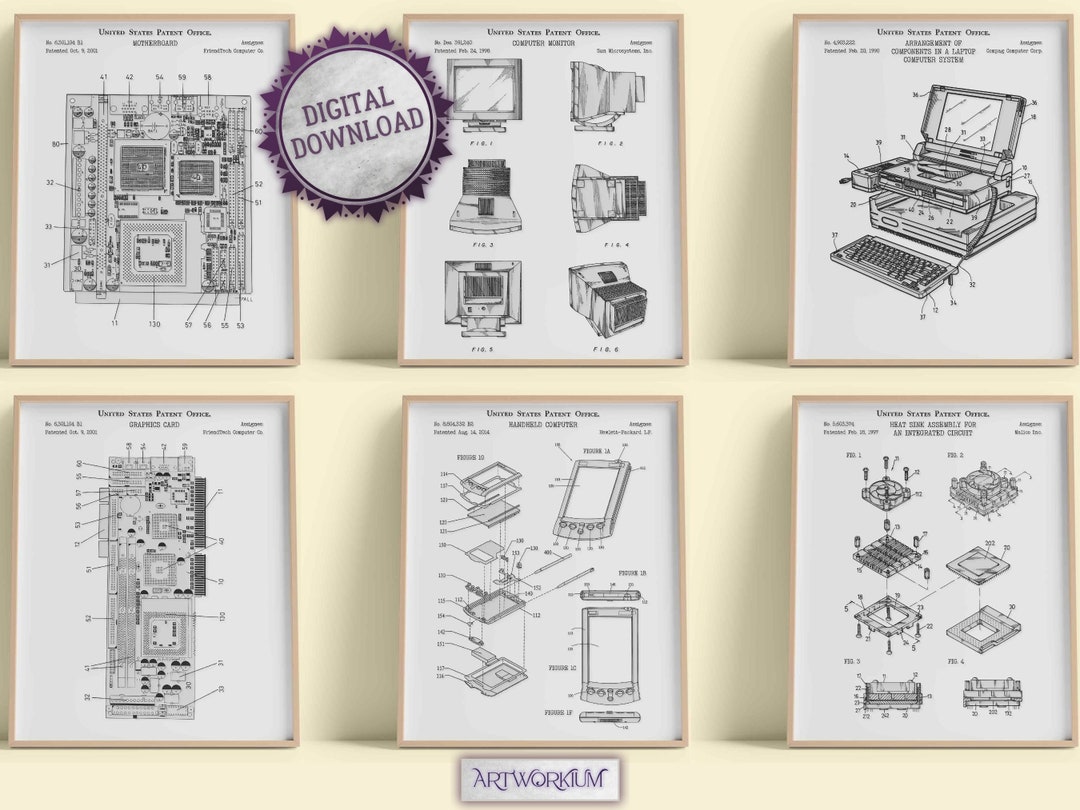 Set of 6 Computers & Electronics Patent Prints [vol. 2 - White ...