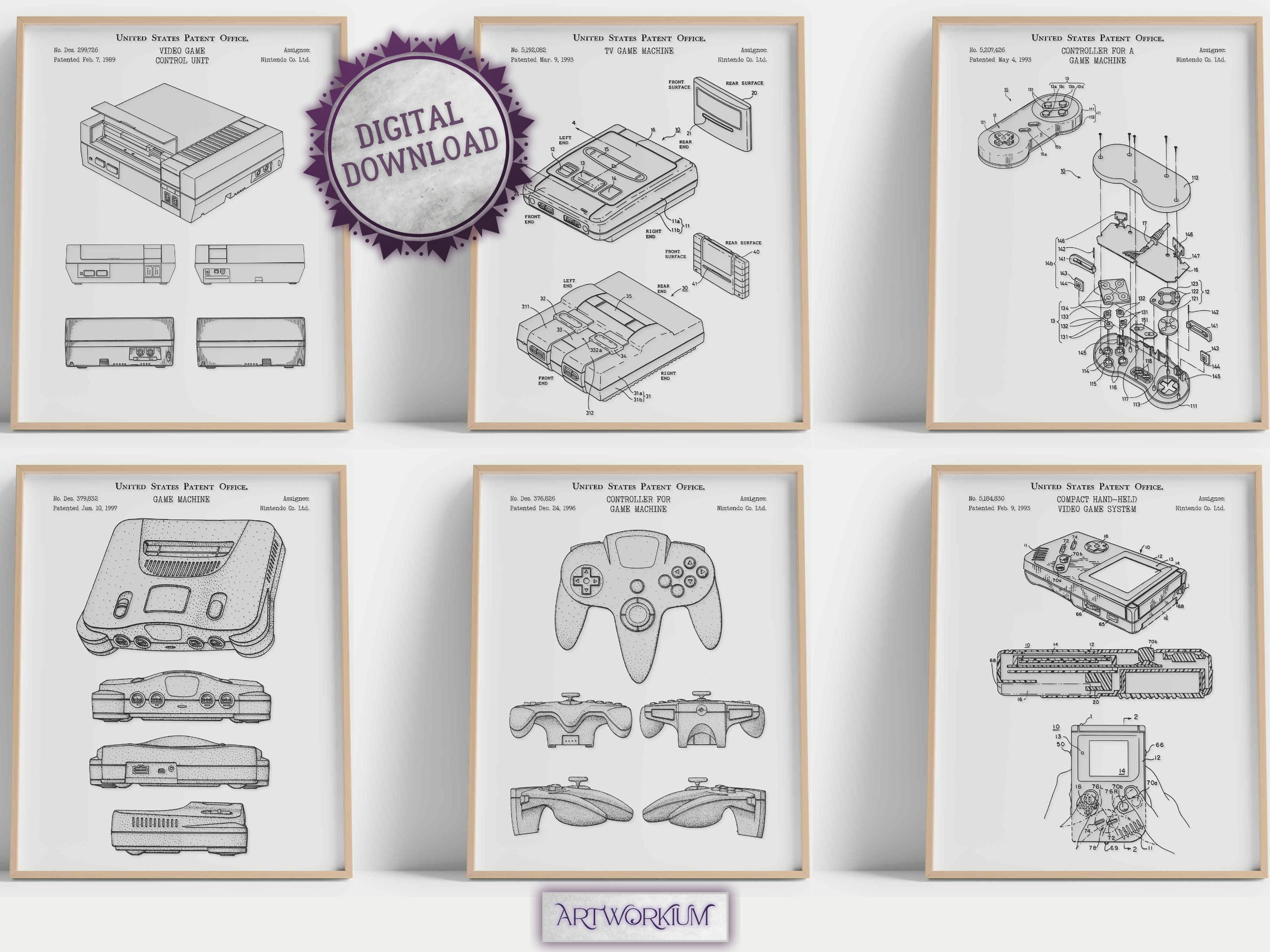 Retro Video Games Console Set of 6 Patent Prints vol. 1 White Version ...