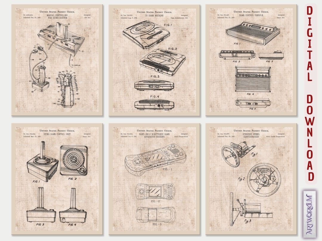 Retro Video Games Console Set of 6 Patent Prints [vol. 4 - Old Graph ...