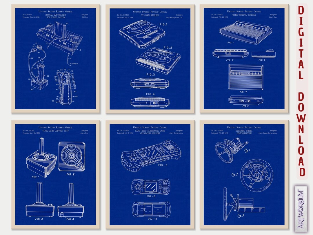 Retro Video Games Console Set of 6 Patent Prints [vol. 4 - Blueprint ...