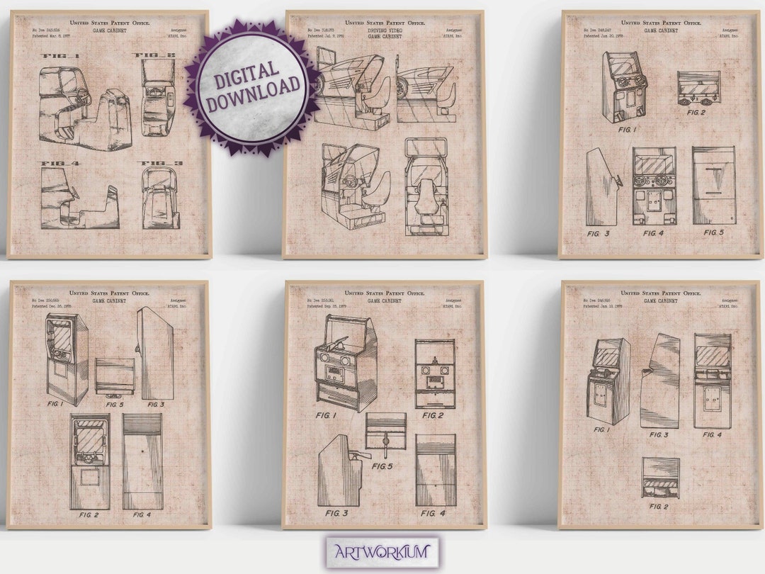 Arcade Machine Patent Prints Set: Gaming Room Wall Art [volume 1 - Old ...