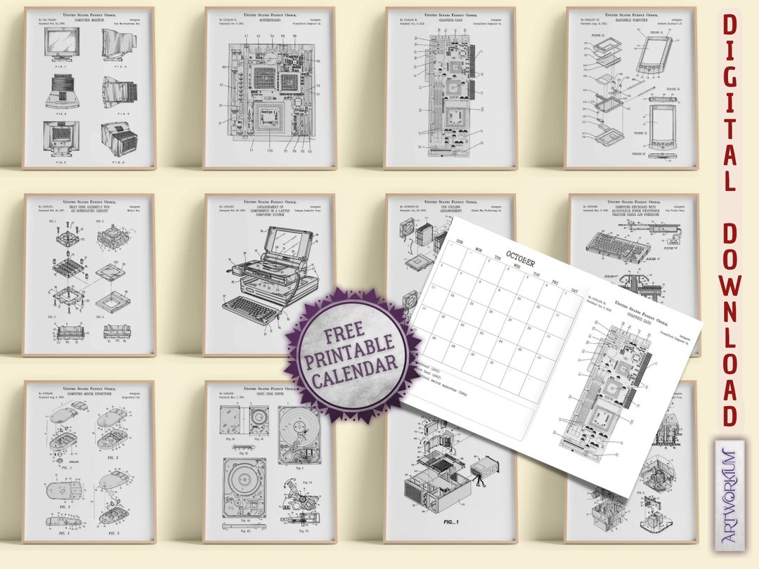 Set of 12 Computers & Electronics Patent Prints [vol. 1 + 2 - White ...