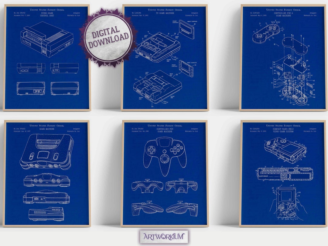 Retro Video Games Console Set of 6 Patent Prints [vol. 1 - Blueprint ...